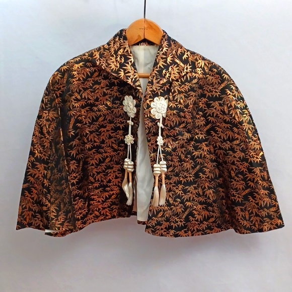 Jackets & Coats | Vintage Asian Cape Metallic Bamboo Shawl Cloak ...